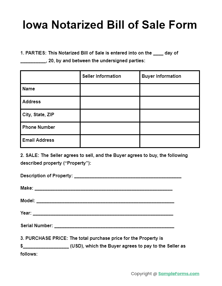 FREE 33+ Iowa Bill of Sale Form Samples, PDF, MS Word, Google Docs