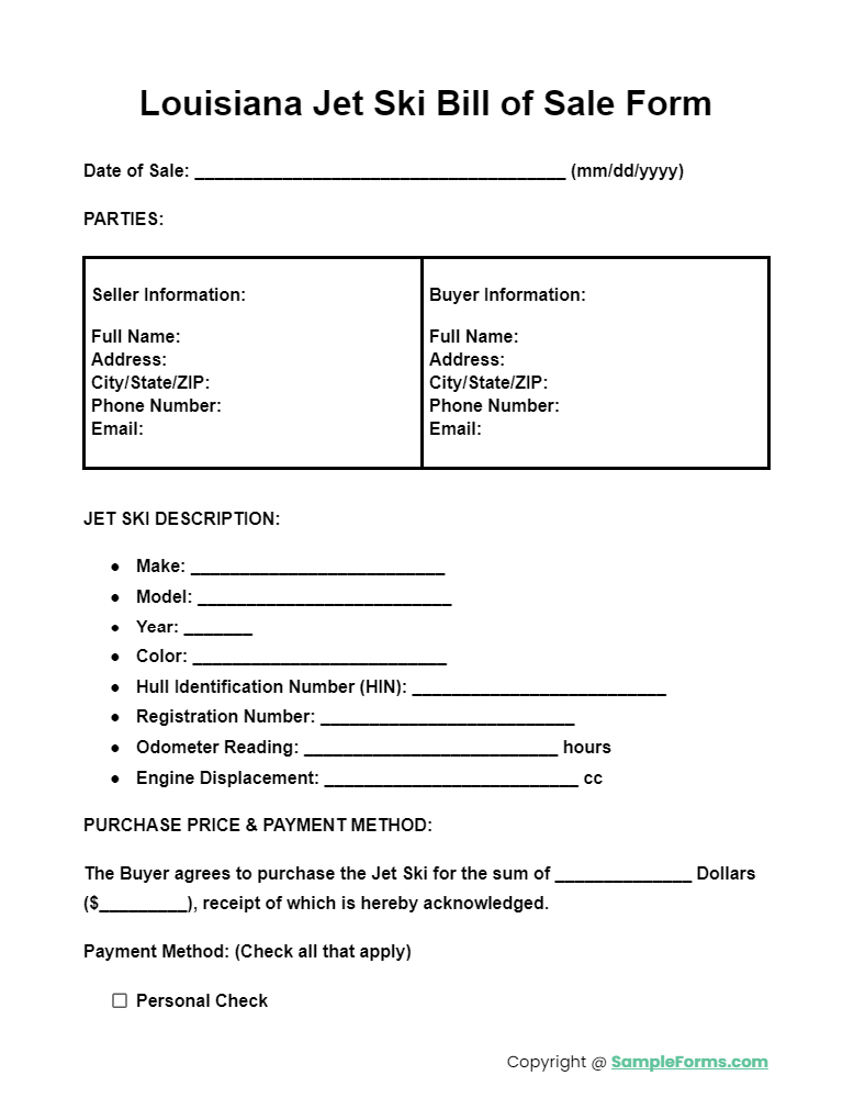 FREE 33+ Louisiana Bill of Sale Form, PDF, MS Word, Google Docs