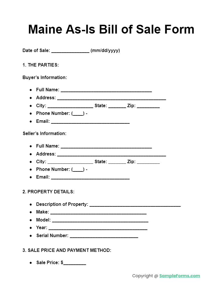 FREE 33+ Maine Bill of Sale Form, PDF, MS Word, Google Docs
