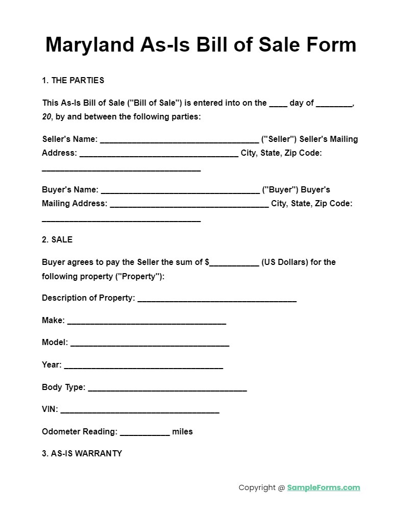FREE 33+ Maryland Bill of Sale Form, PDF, MS Word, Google Docs
