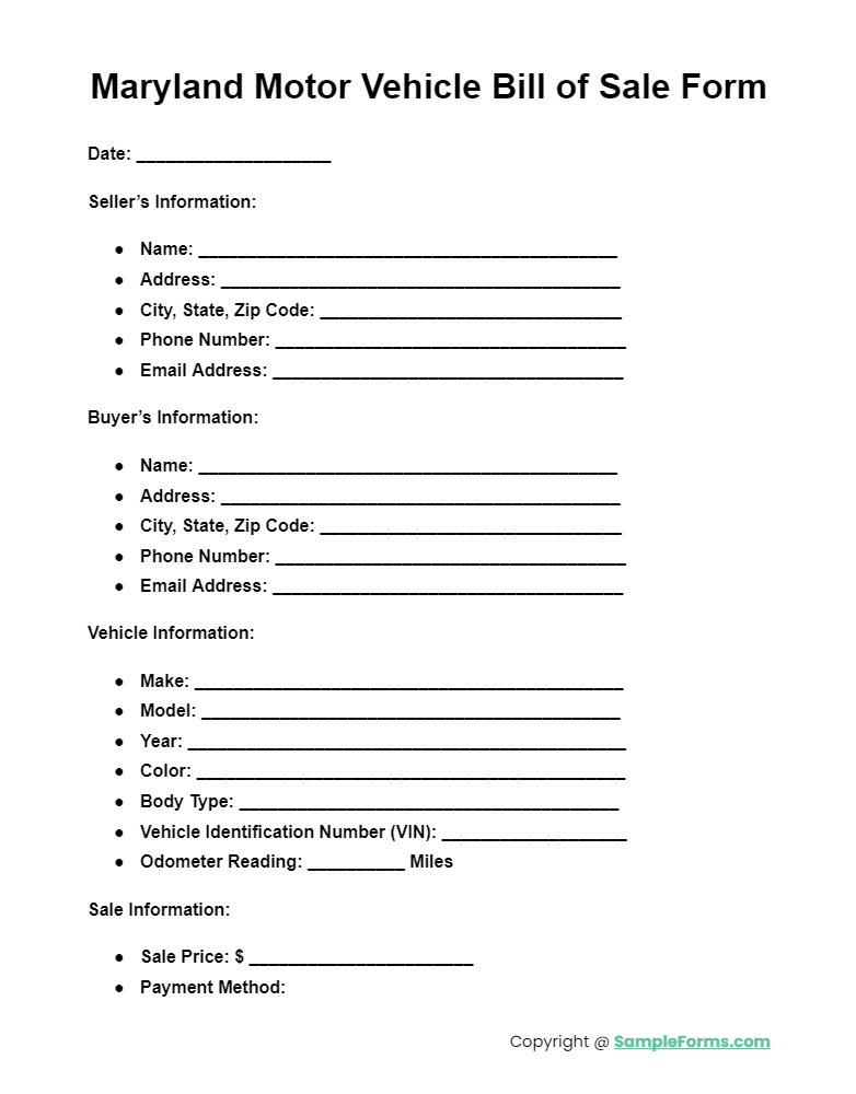 FREE 33+ Maryland Bill of Sale Form, PDF, MS Word, Google Docs