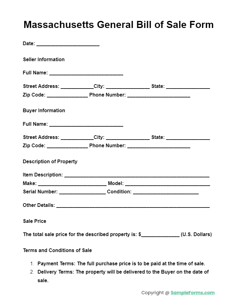 FREE 33+ Massachusetts Bill of Sale Form, PDF, MS Word, Google Docs
