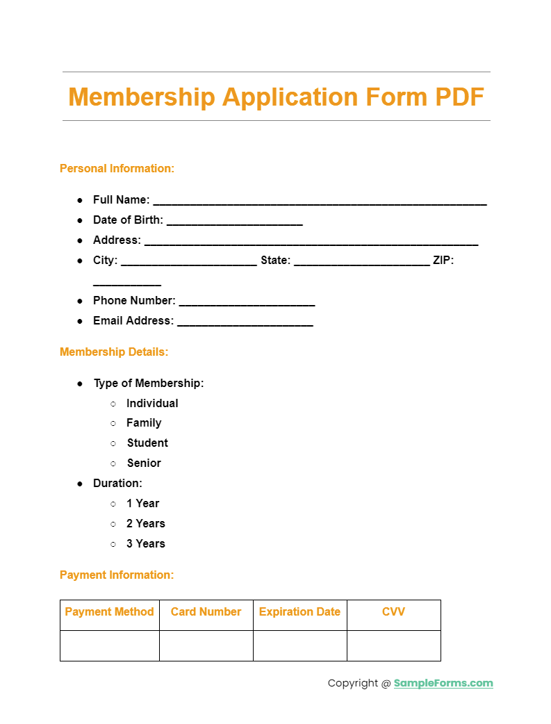 FREE 17+ Membership Application Form Samples, PDF, MS Word, Google Docs ...