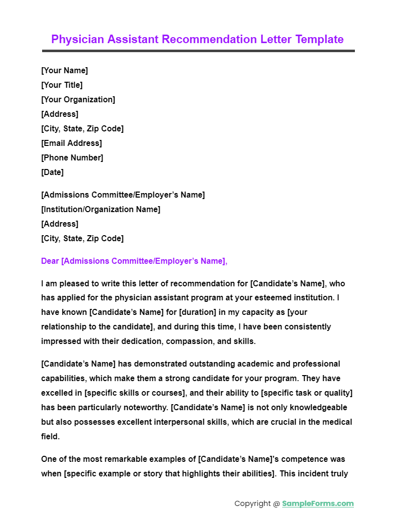 FREE 9+ Physician Assistant Recommendation Letter Samples, PDF, MS Word, Google Docs