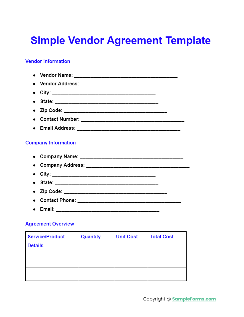 FREE 12+ Vendor Agreement Form Samples, PDF, MS Word, Google Docs