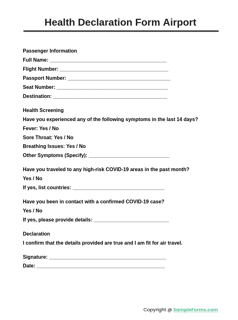 FREE 13+ Health Declaration Form Samples, PDF, MS Word, Google Docs, Excel