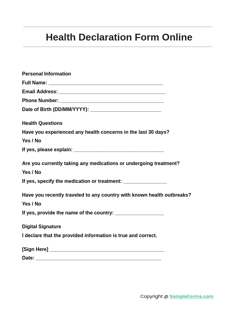 FREE 13+ Health Declaration Form Samples, PDF, MS Word, Google Docs, Excel