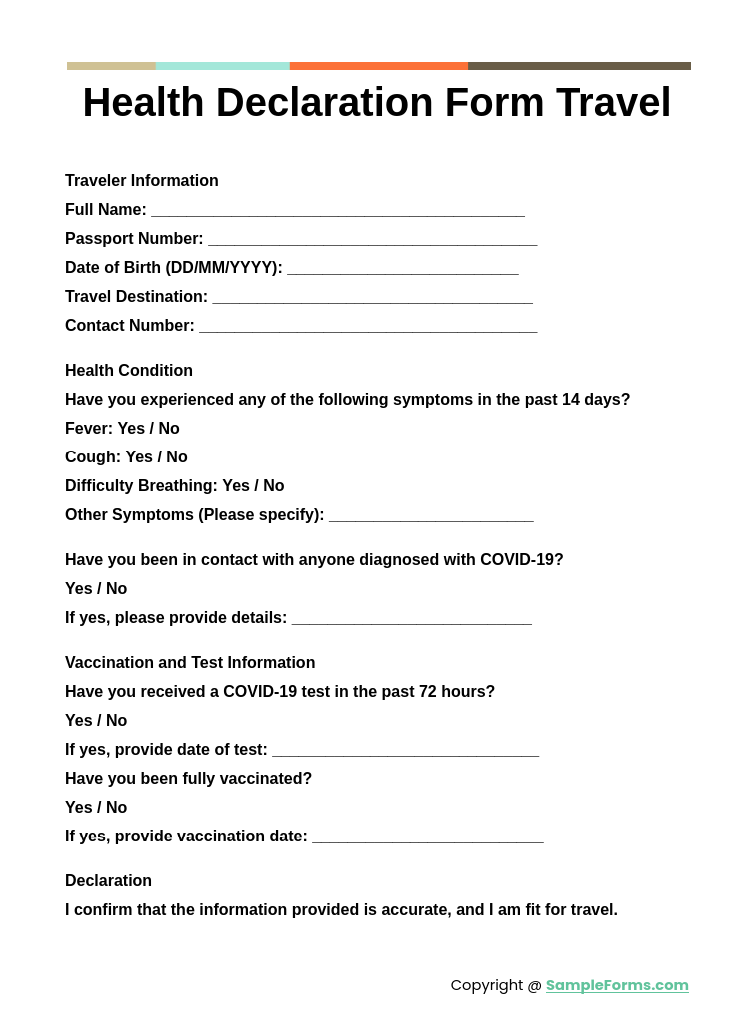 FREE 13+ Health Declaration Form Samples, PDF, MS Word, Google Docs, Excel