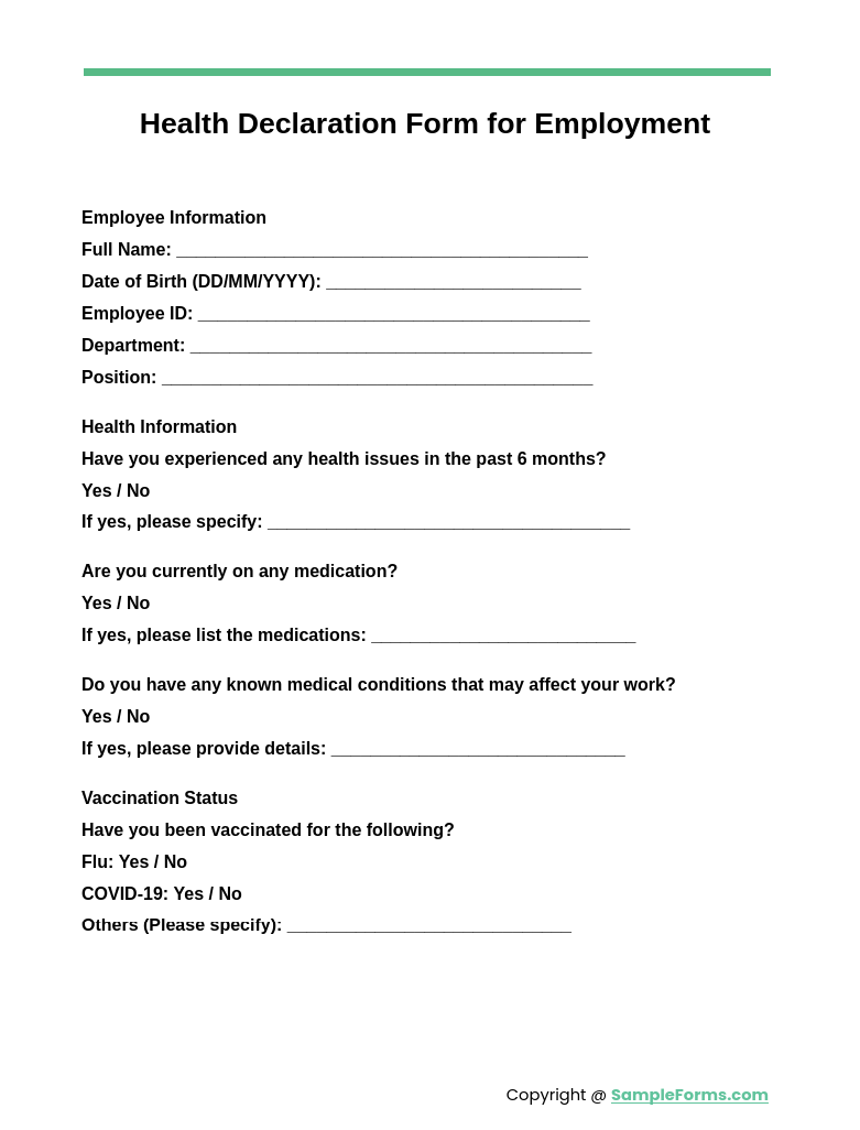 FREE 13+ Health Declaration Form Samples, PDF, MS Word, Google Docs, Excel