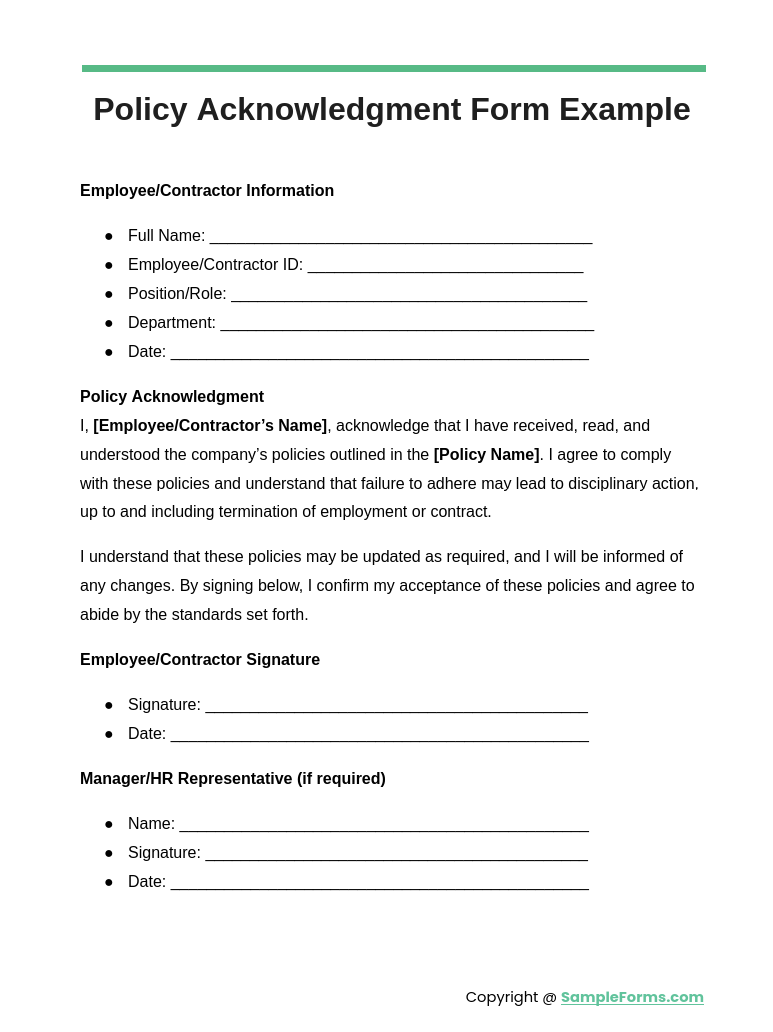 FREE 29+ Policy Acknowledgment Form Samples, PDF, MS Word, Google Docs