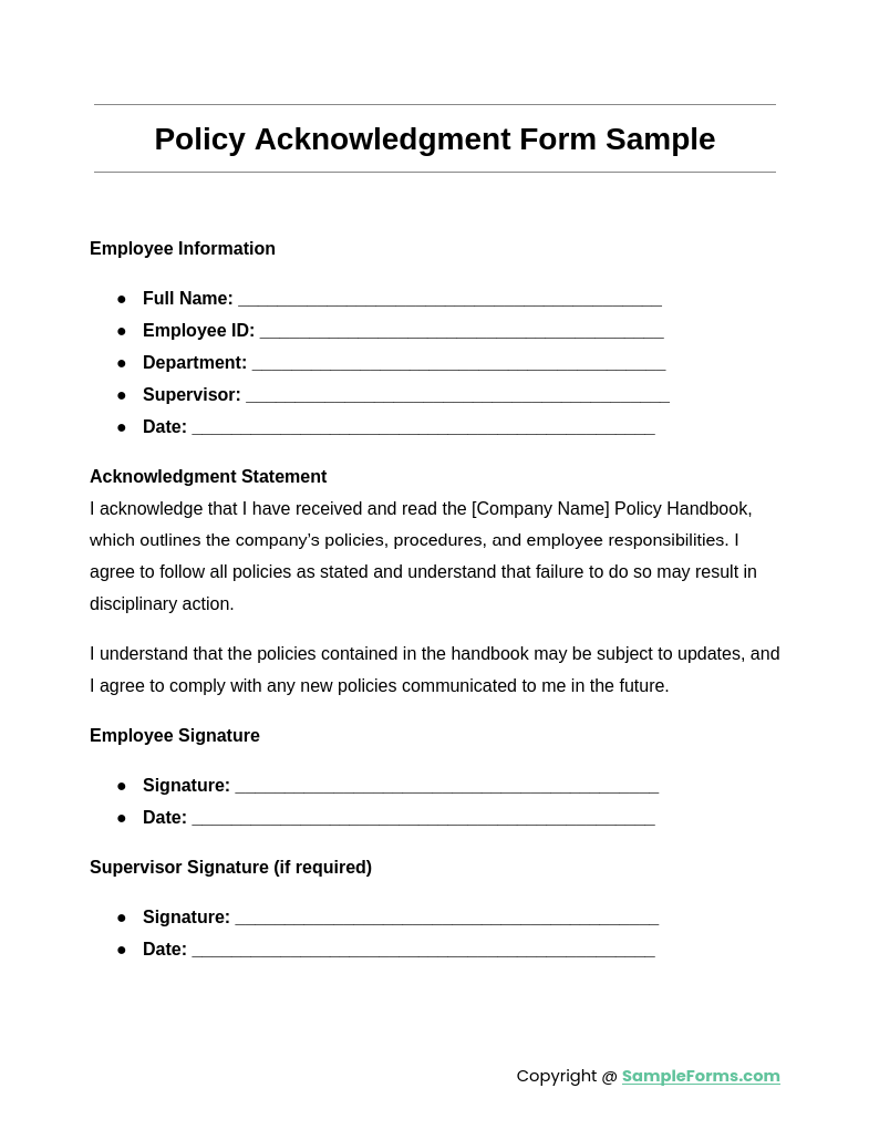 FREE 29+ Policy Acknowledgment Form Samples, PDF, MS Word, Google Docs