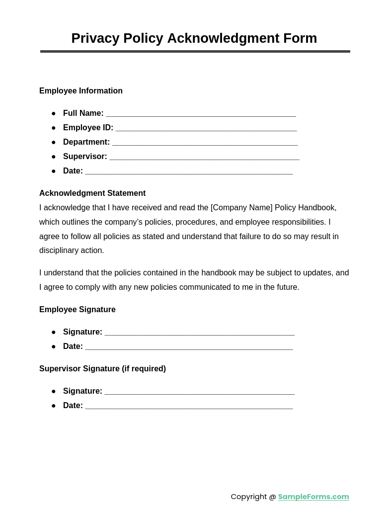 FREE 29+ Policy Acknowledgment Form Samples, PDF, MS Word, Google Docs