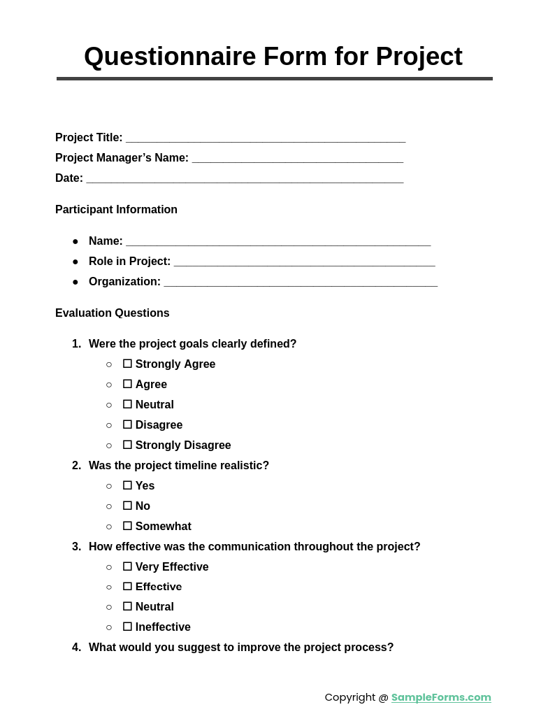 FREE 30+ Questionnaire Form Samples, PDF, MS Word, Google Docs, Excel