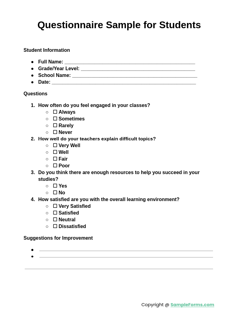 FREE 30+ Questionnaire Form Samples, PDF, MS Word, Google Docs, Excel