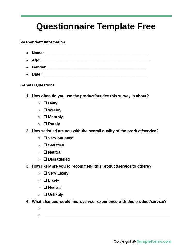 FREE 30+ Questionnaire Form Samples, PDF, MS Word, Google Docs, Excel