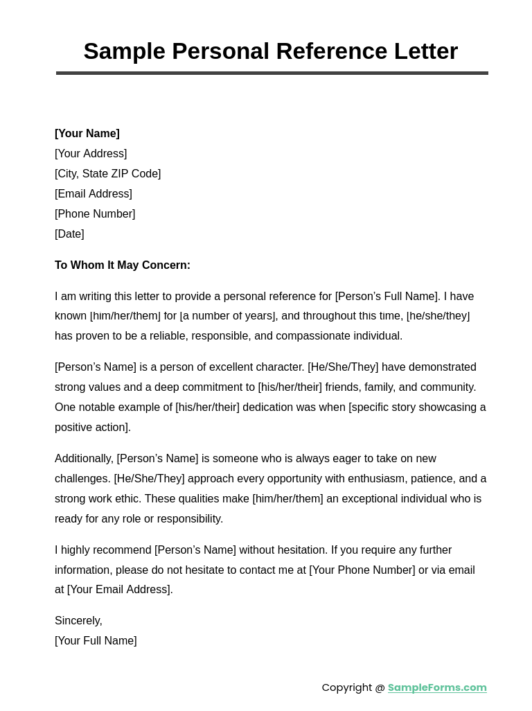 FREE 9+ Personal Reference Letter Samples, PDF, MS Word, Google Docs