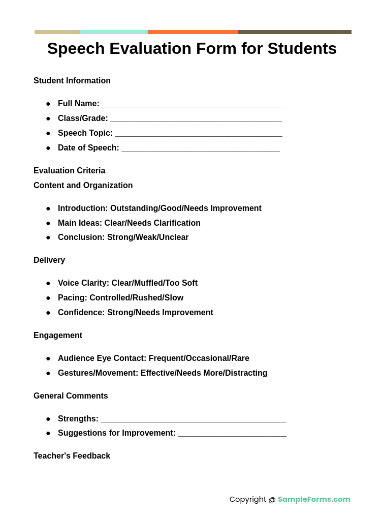 FREE 14+ Speech Evaluation Form Samples, PDF, MS Word, Google Docs, Excel