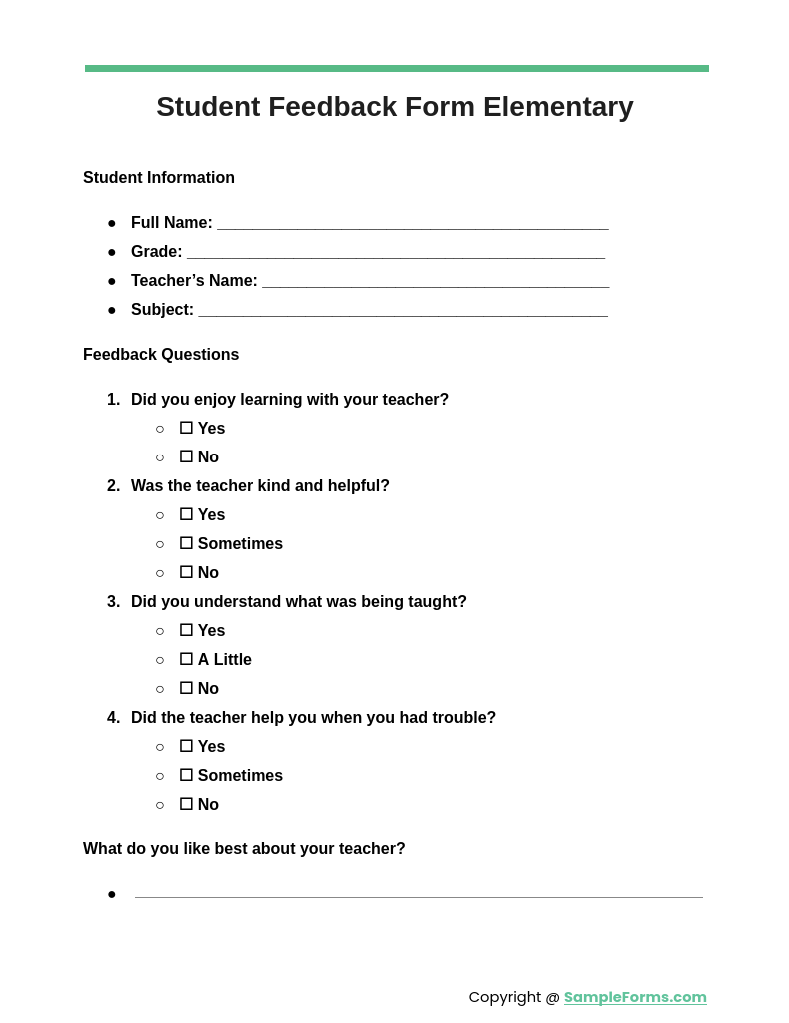 FREE 23+ Student Feedback Form Samples, PDF, MS Word, Google Docs