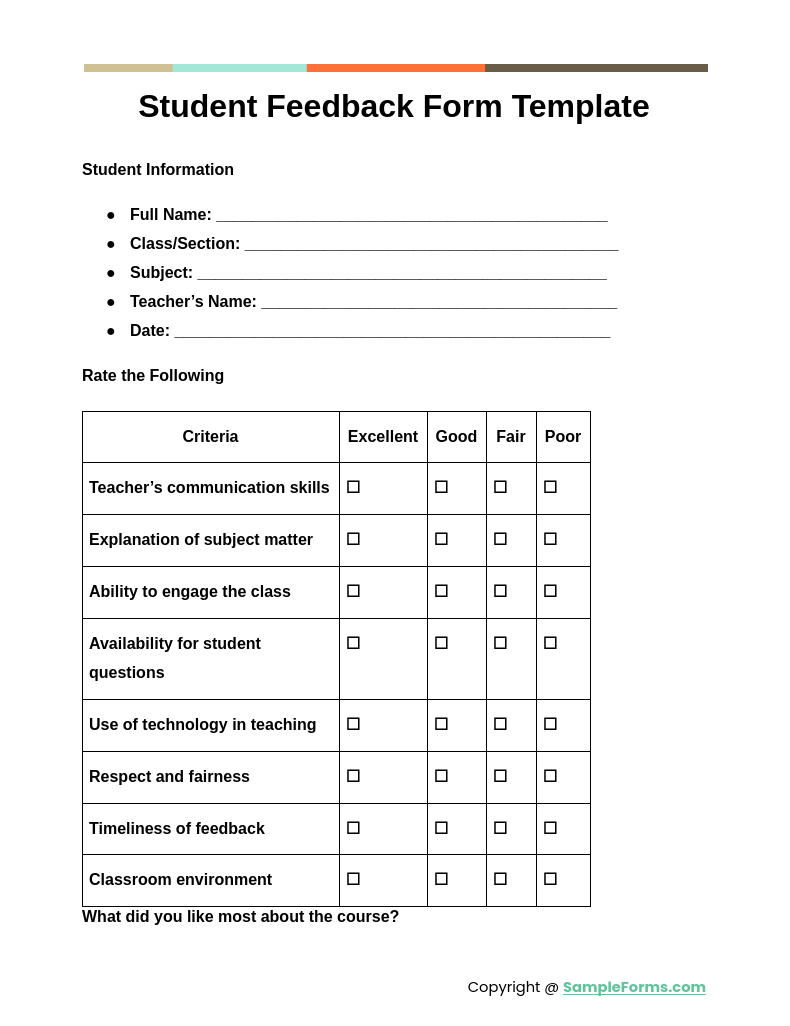 FREE 23+ Student Feedback Form Samples, PDF, MS Word, Google Docs