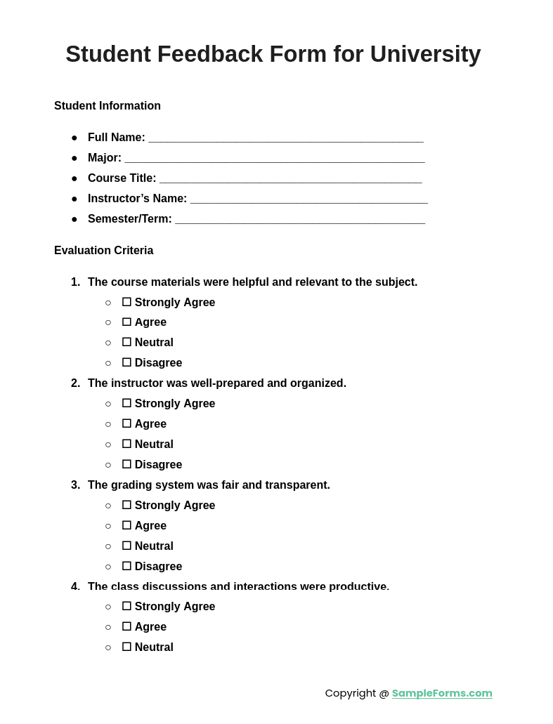 FREE 23+ Student Feedback Form Samples, PDF, MS Word, Google Docs