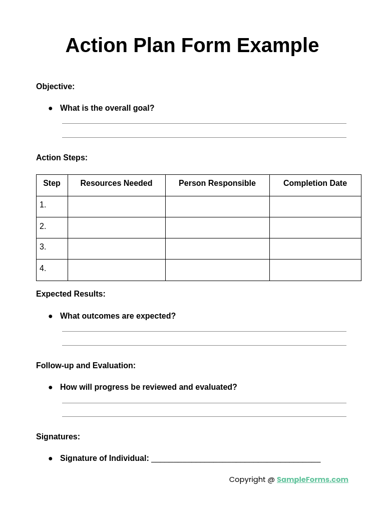 FREE 14+ Action Plan Form Samples, PDF, MS Word, Google Docs, Excel