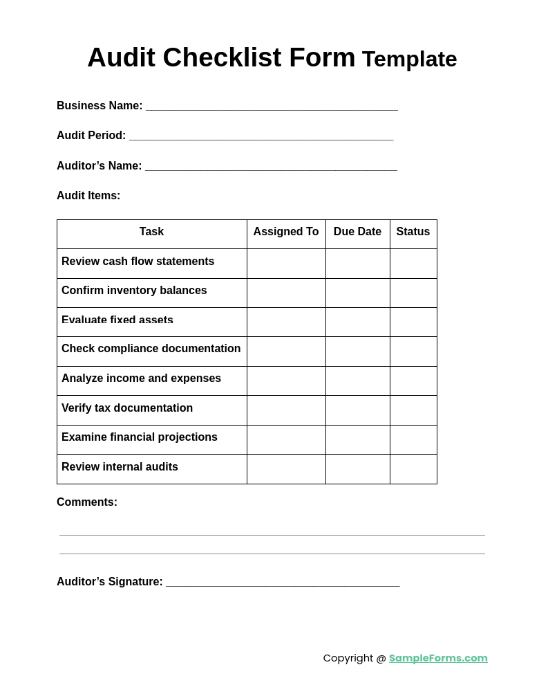 FREE 11+ Audit Checklist Form Samples, PDF, MS Word, Google Docs
