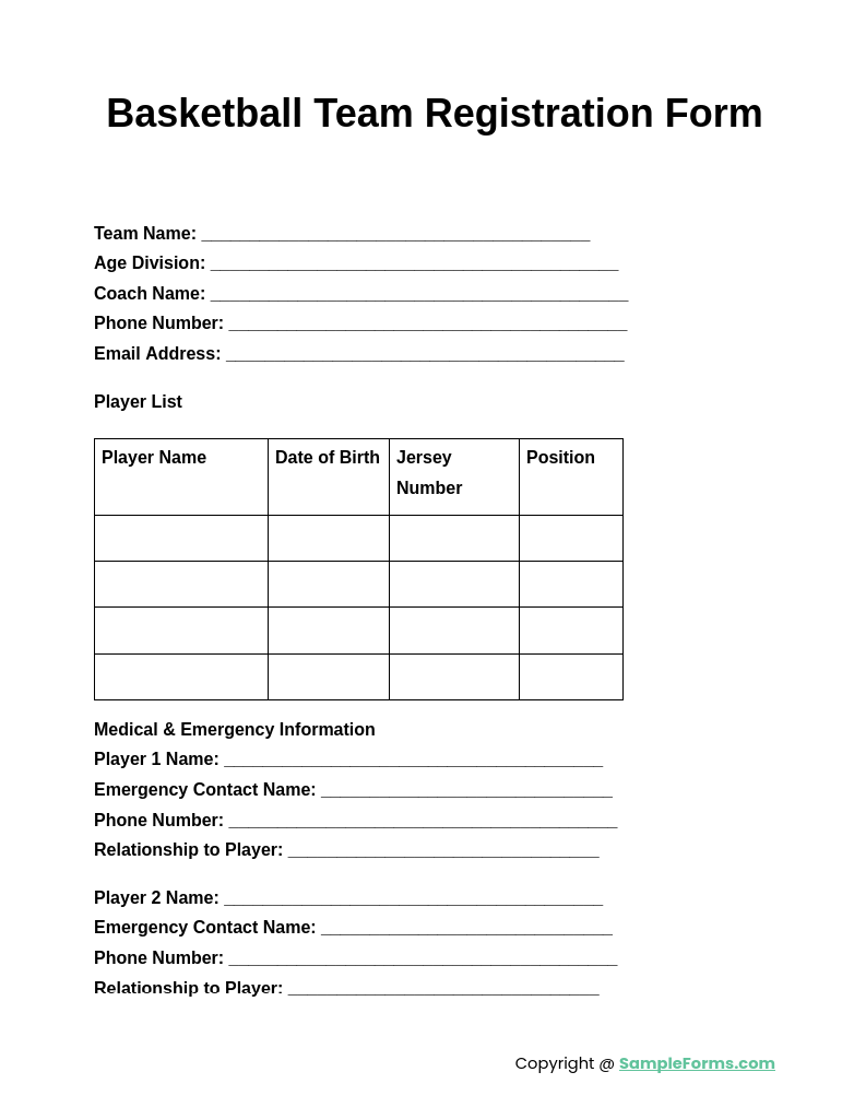 FREE 11+ Team Registration Form Samples, PDF, MS Word, Google Docs