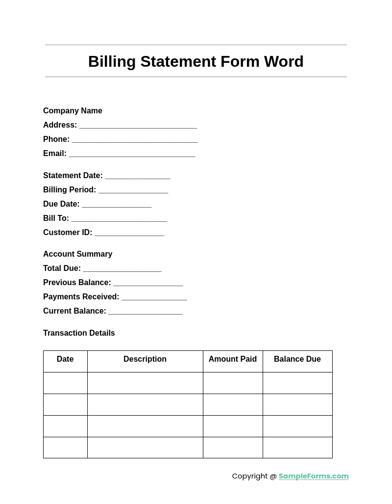 FREE 18+ Billing Statement Form Samples, PDF, MS Word, Google Docs