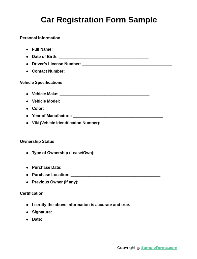 FREE 14+ Car Registration Form Samples, PDF, MS Word, Google Docs