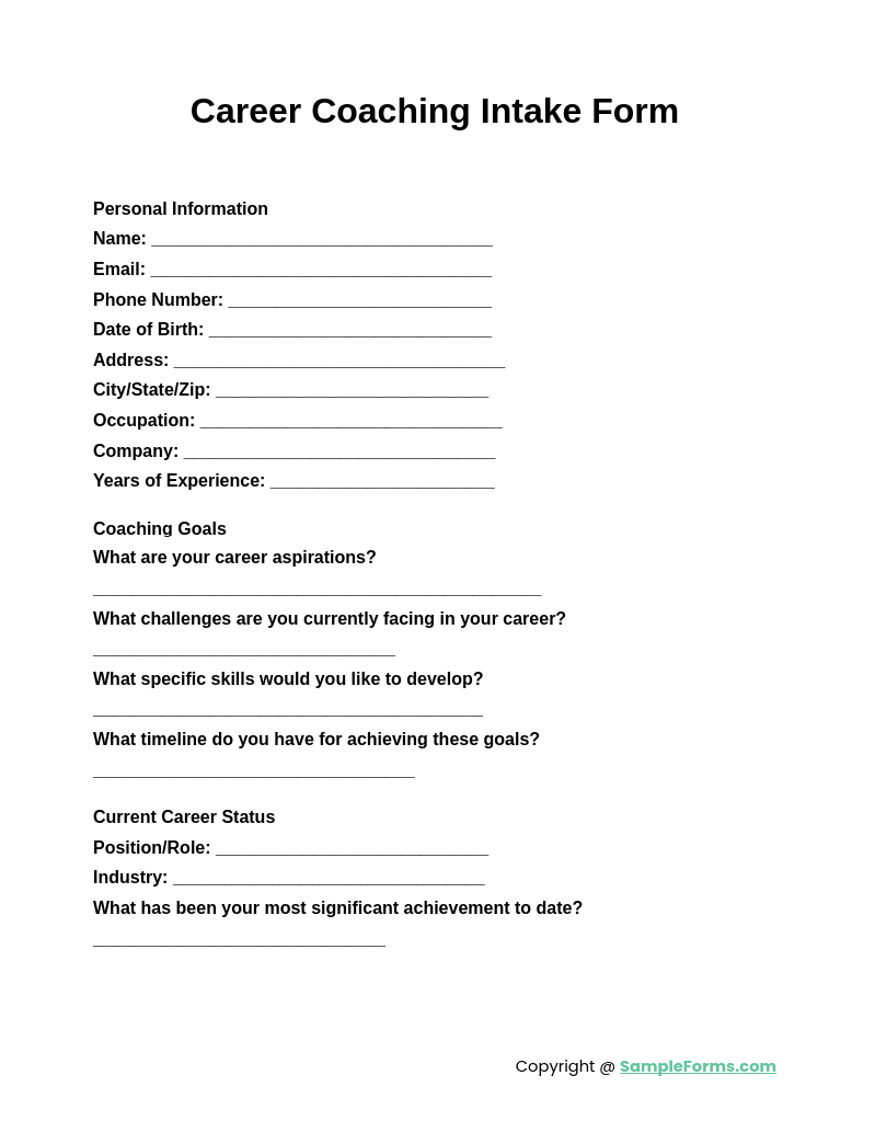FREE 14+ Coaching Intake Form Samples, PDF, MS Word, Google Docs