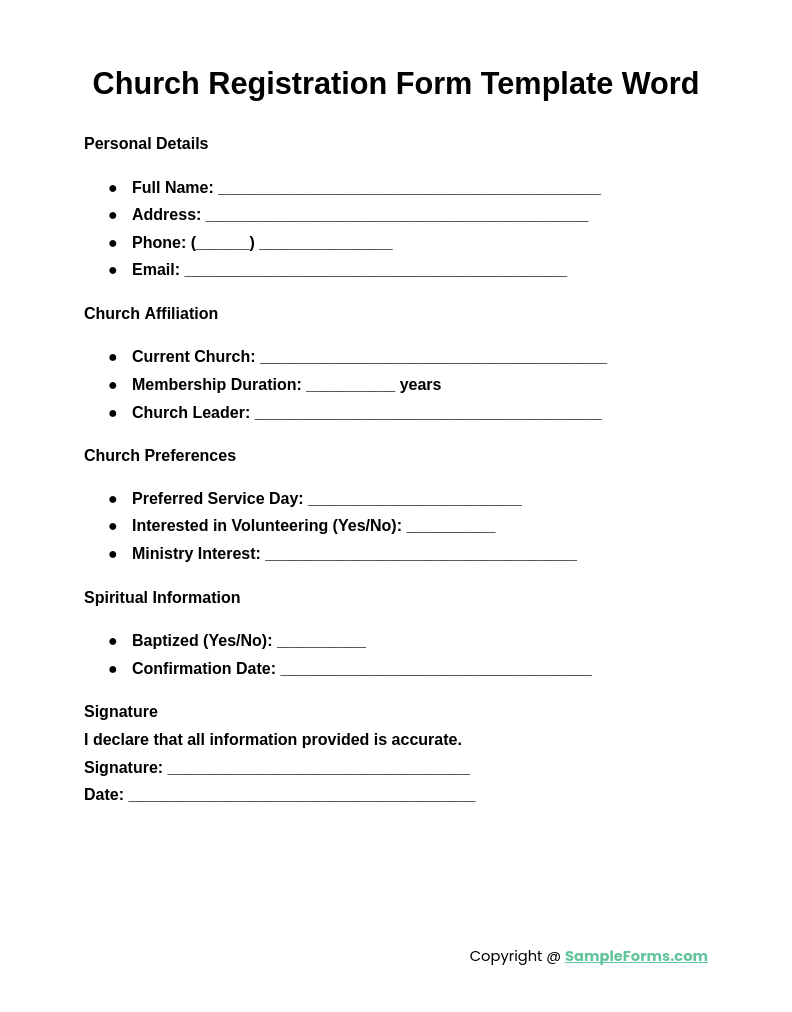 FREE 15+ Church Registration Form Samples, PDF, MS Word, Google Docs