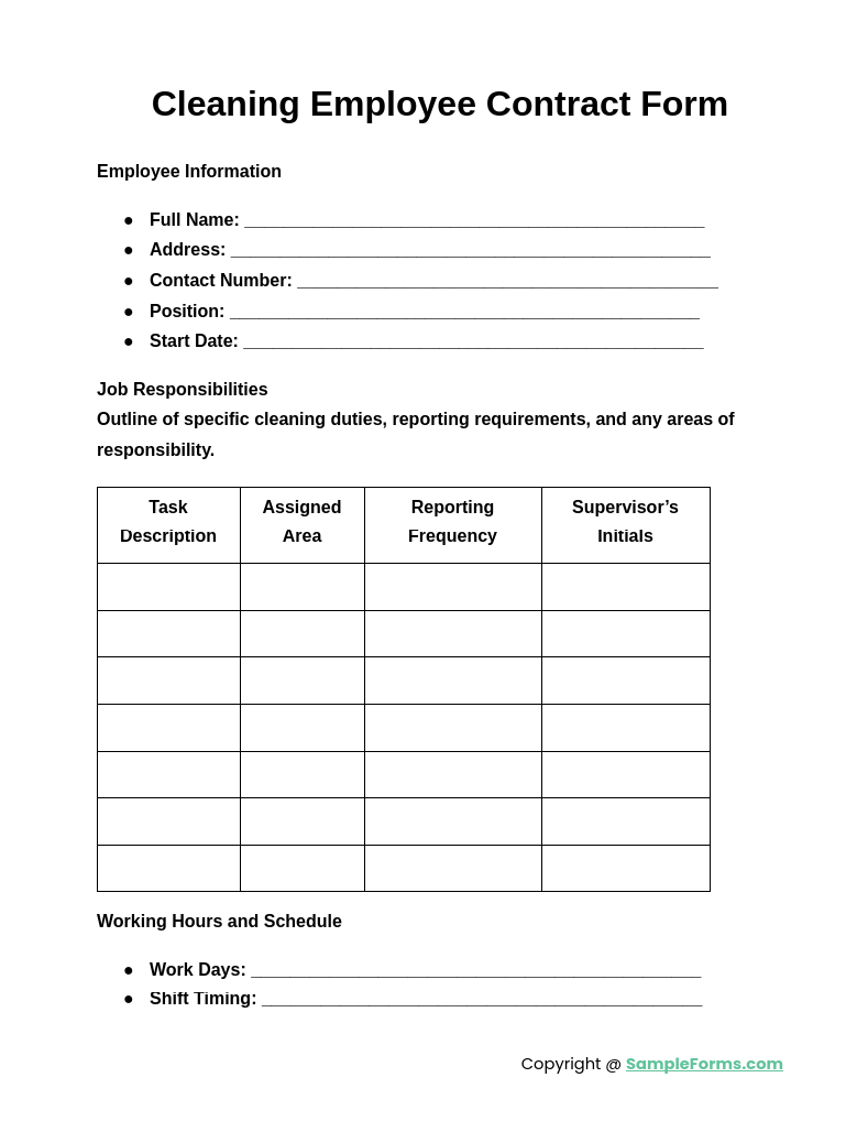 FREE 11+ Cleaning Contract Form Samples, PDF, MS Word, Google Docs