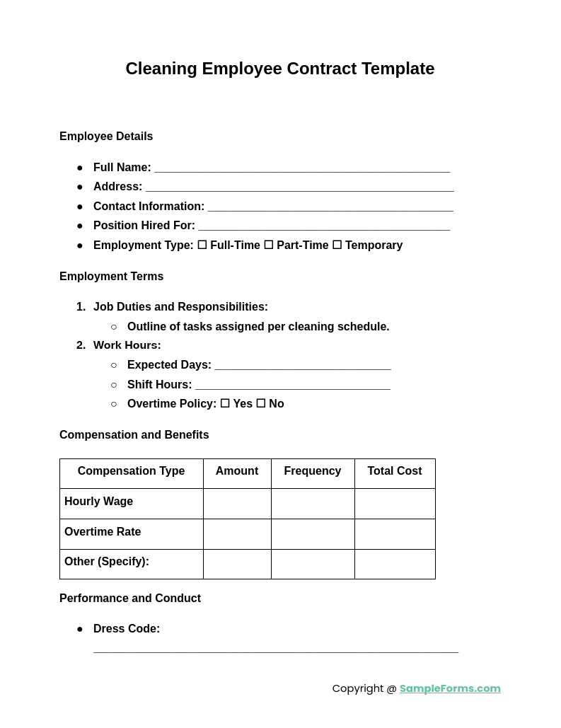 FREE 11+ Cleaning Contract Form Samples, PDF, MS Word, Google Docs