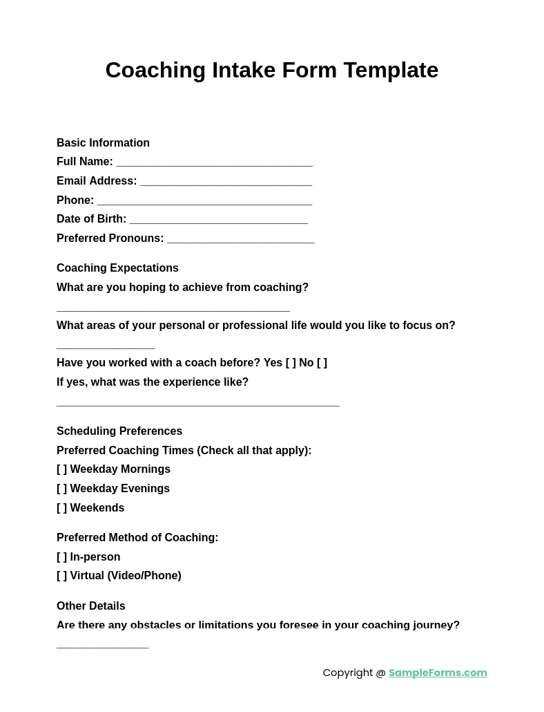 FREE 14+ Coaching Intake Form Samples, PDF, MS Word, Google Docs