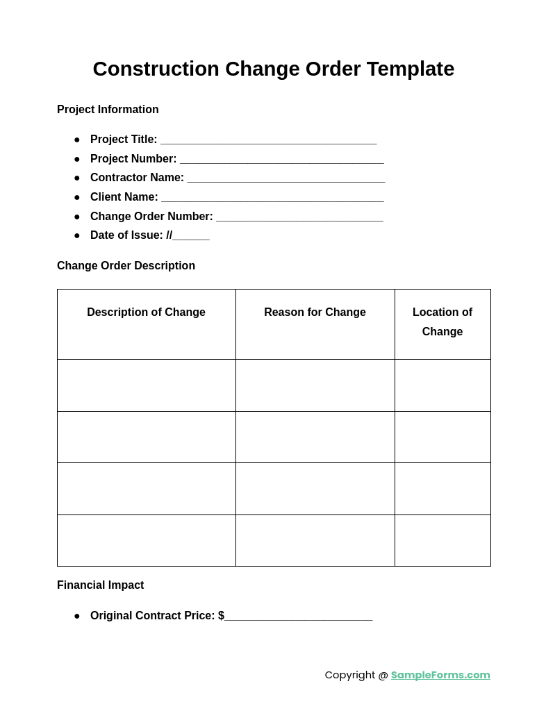 FREE 15+ Construction Change Order Form Samples, PDF, MS Word, Google ...