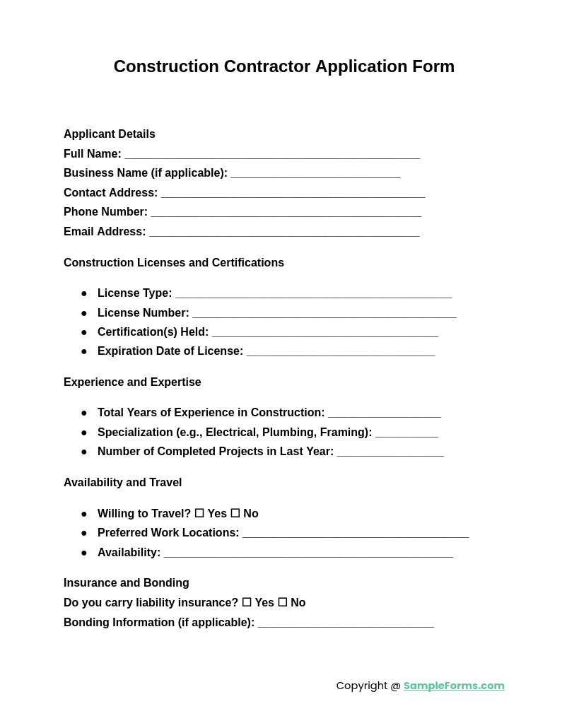 FREE 14+ Contractor Application Form Samples, PDF, MS Word, Google Docs ...