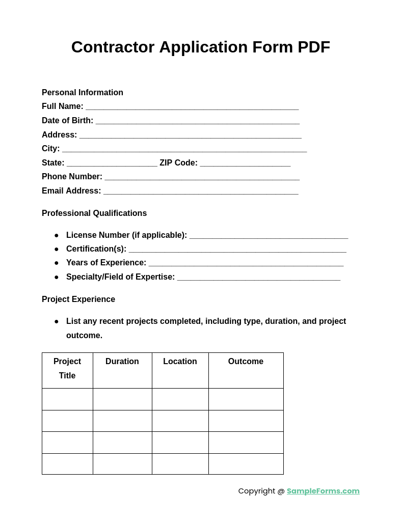 FREE 14+ Contractor Application Form Samples, PDF, MS Word, Google Docs ...