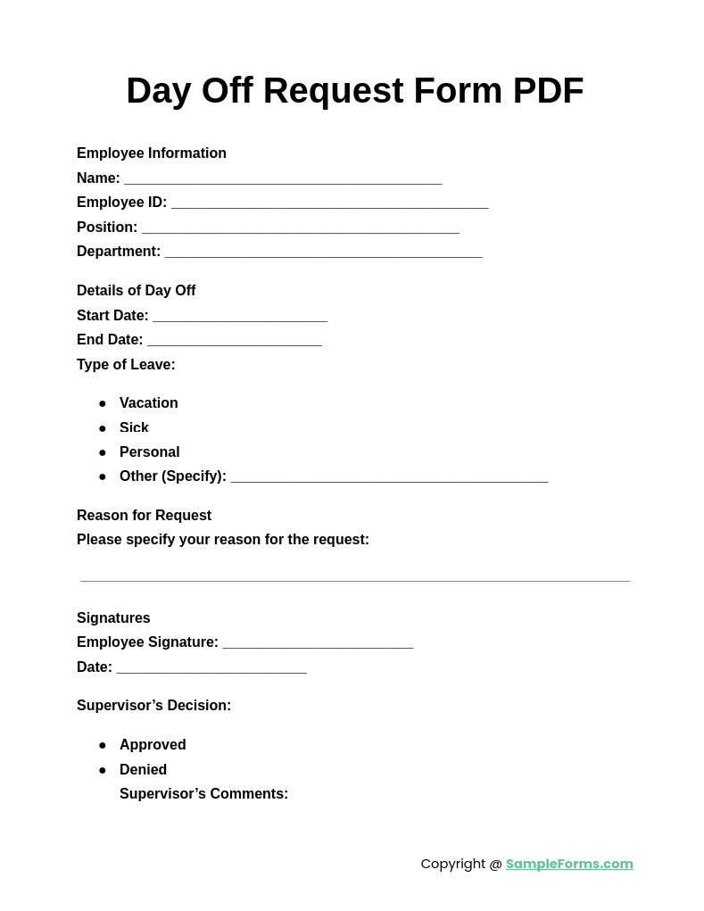 FREE 12+ Day Off Request Form Samples, PDF, MS Word, Google Docs