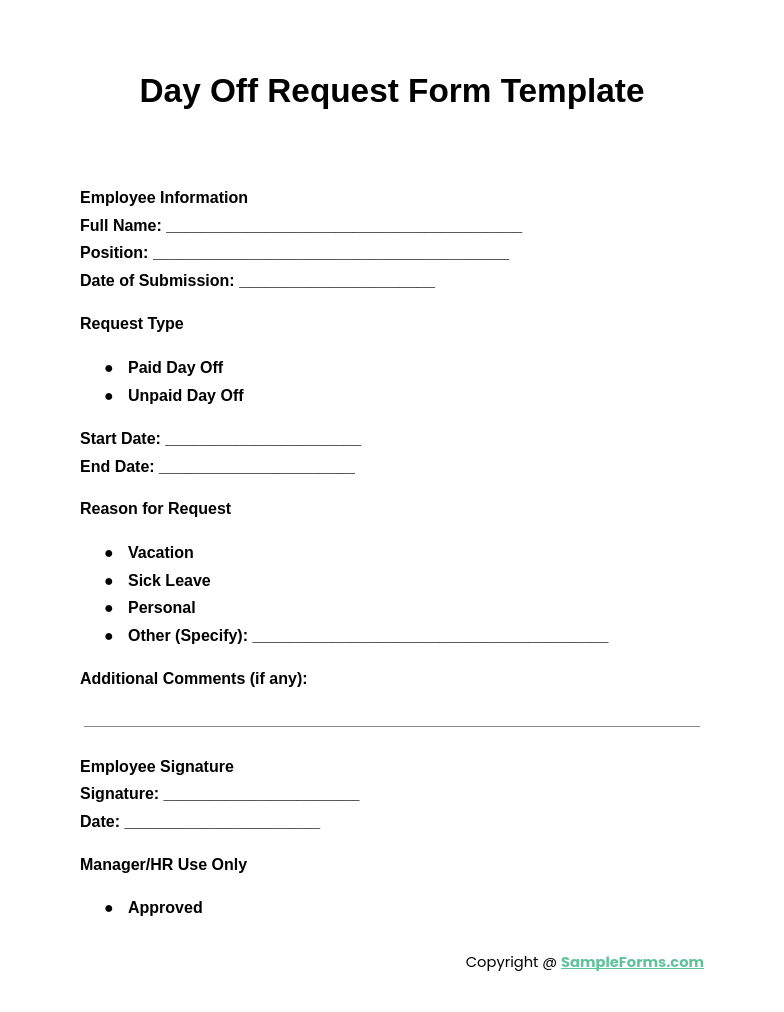FREE 12+ Day Off Request Form Samples, PDF, MS Word, Google Docs