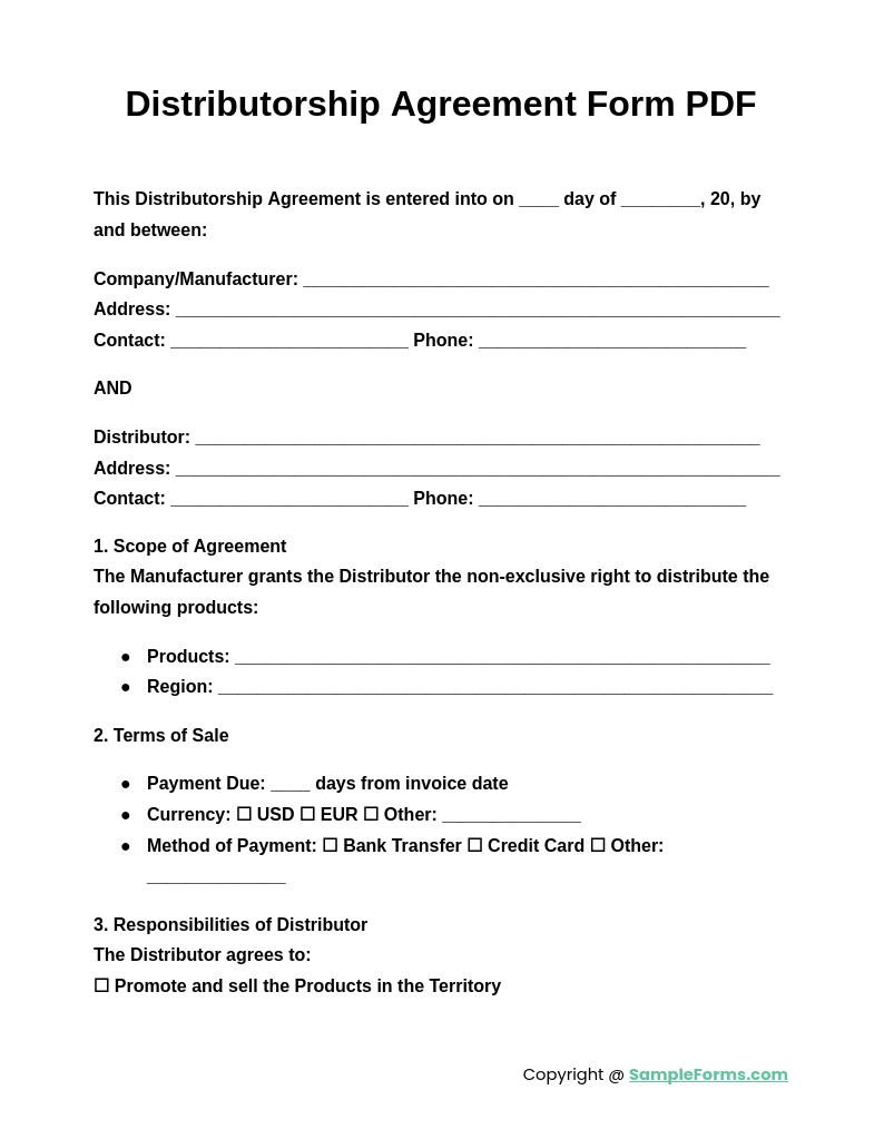 FREE 13+ Distributorship Agreement Contract Form Samples, PDF, MS Word ...