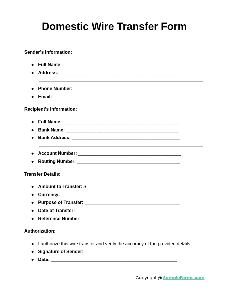 FREE 15+ Wire Transfer Form Samples, PDF, MS Word, Google Docs, Excel