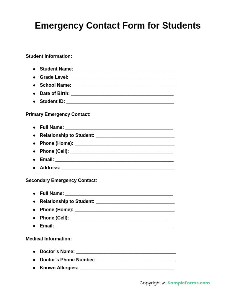 FREE 38+ Emergency Contact Form Samples, PDF, MS Word, Google Docs, Excel