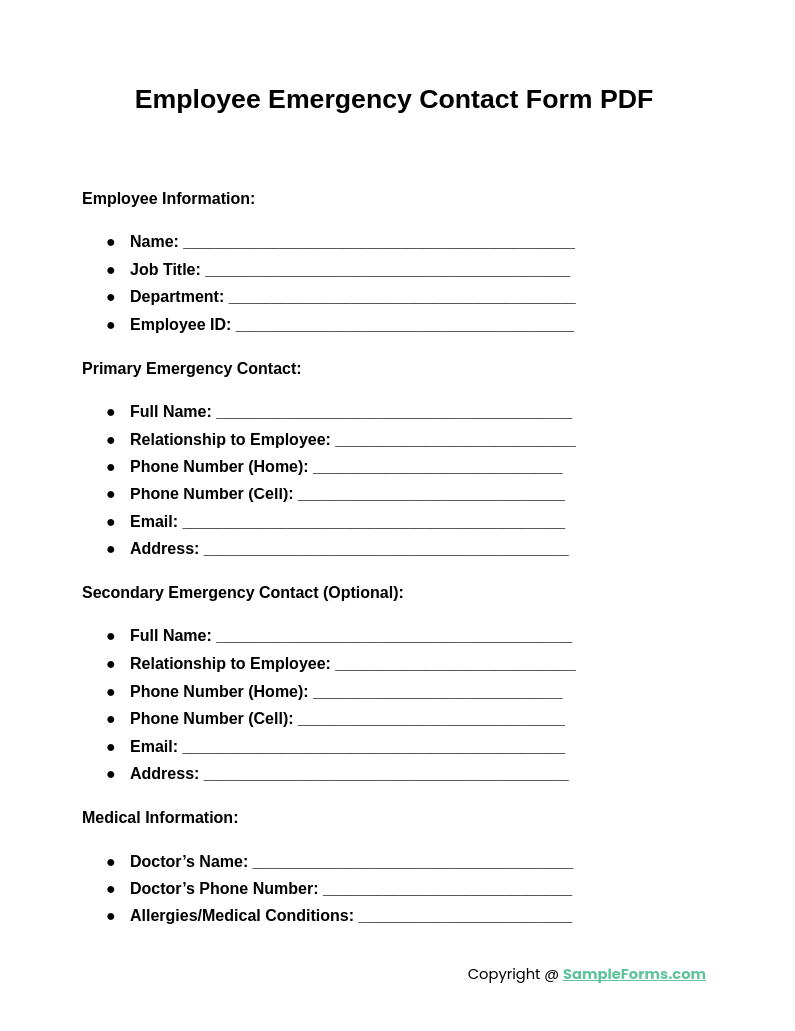 FREE 38+ Emergency Contact Form Samples, PDF, MS Word, Google Docs, Excel