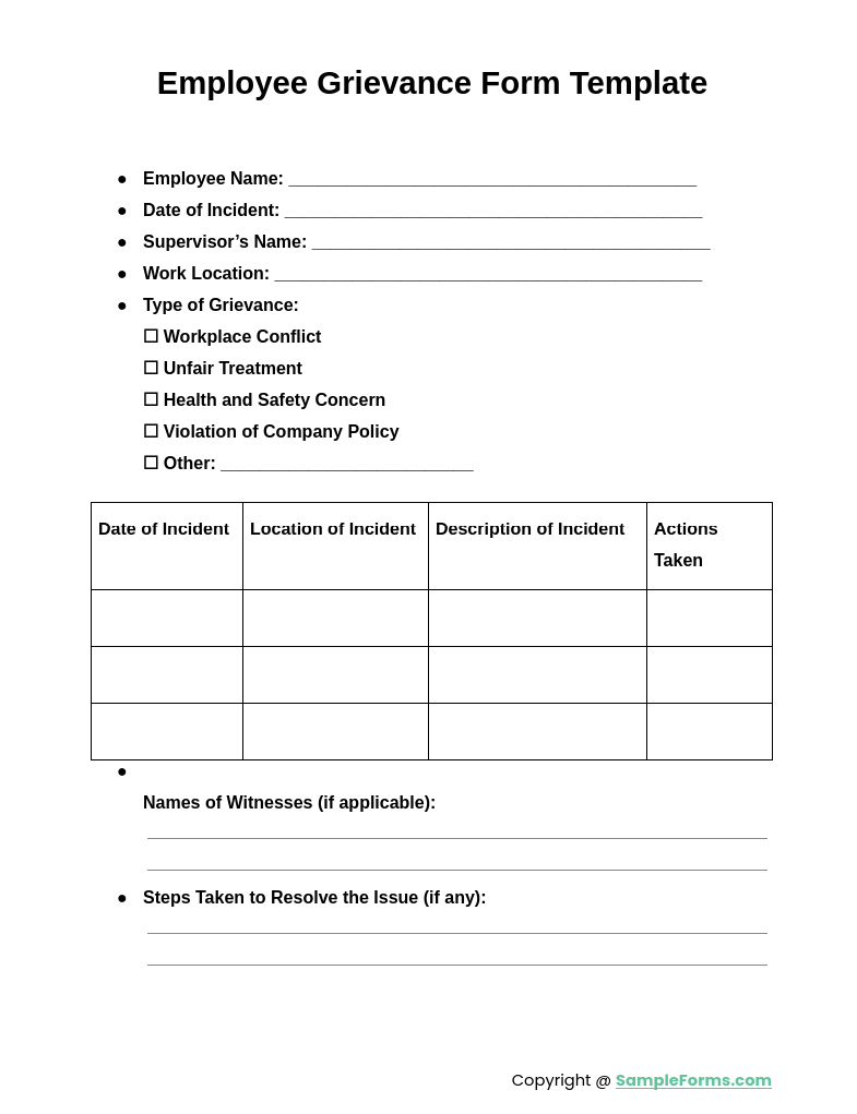 FREE 11+ Employee Grievance Form Samples, PDF, MS Word, Google Docs
