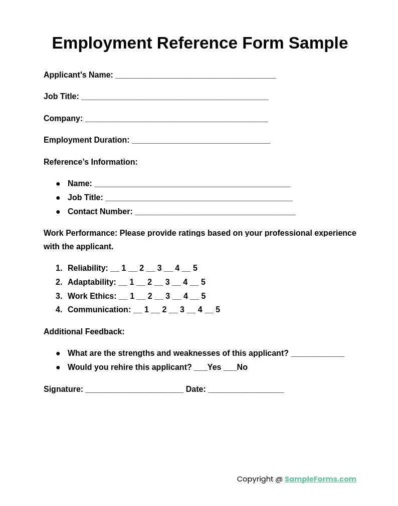 FREE 10+ Employment Reference Form Samples, PDF, MS Word, Google Docs