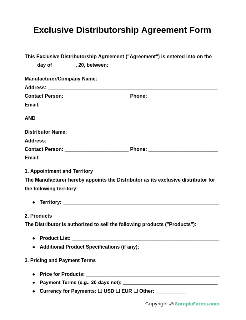 FREE 13+ Distributorship Agreement Contract Form Samples, PDF, MS Word ...