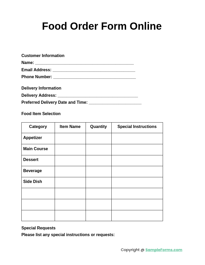 FREE 40+ Food Order Form Samples, PDF, MS Word, Google Docs
