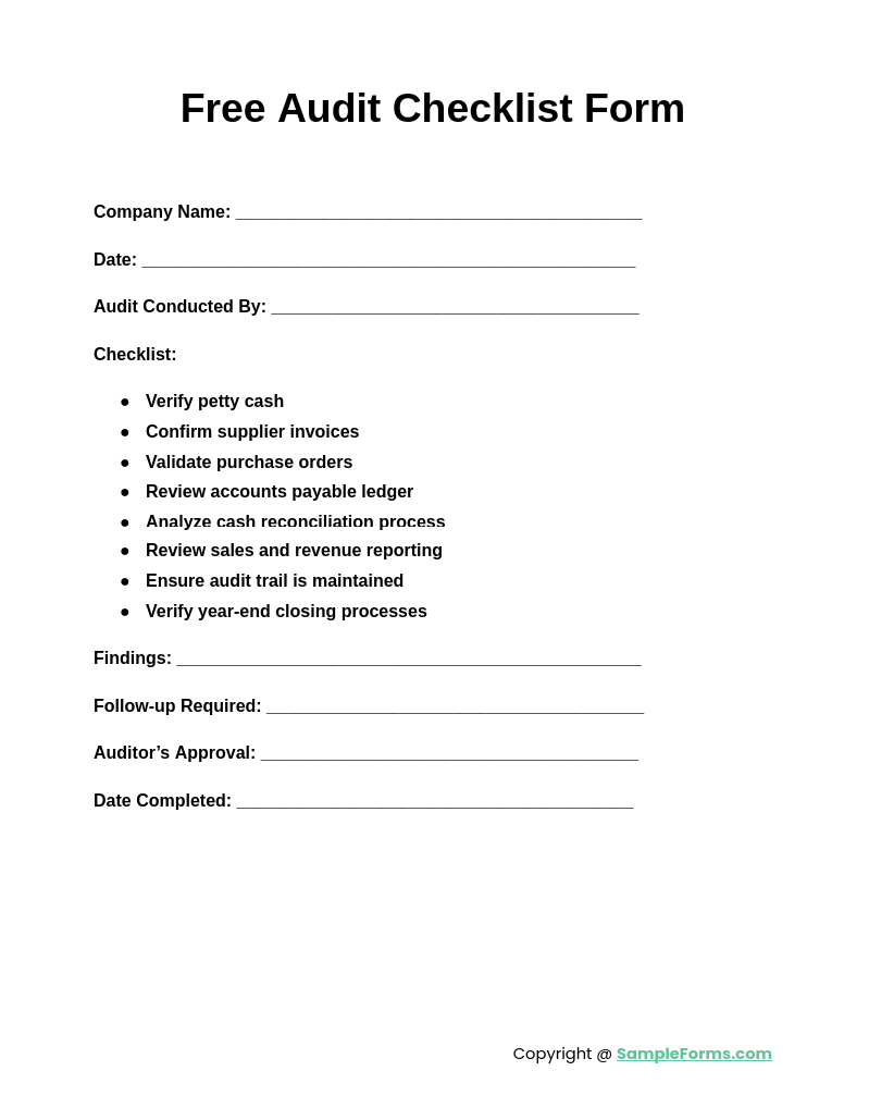 FREE 11+ Audit Checklist Form Samples, PDF, MS Word, Google Docs