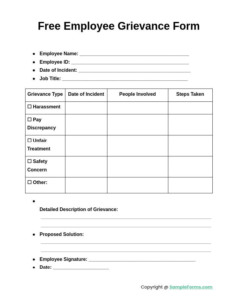 FREE 11+ Employee Grievance Form Samples, PDF, MS Word, Google Docs