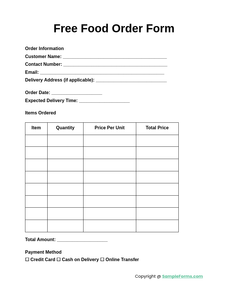 FREE 40+ Food Order Form Samples, PDF, MS Word, Google Docs